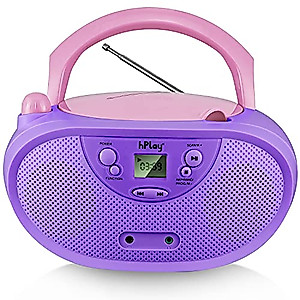 hPlay Gummy GC04 Portable CD Player Boombox with Digital Tunning AM FM Stereo Radio Kids CD Player LCD Display, Aux-Port Supported AC or Battery Powered - Pastel Violet
