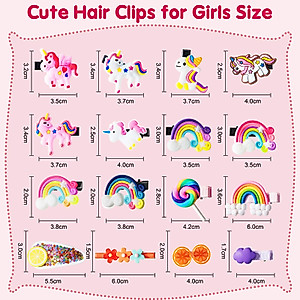36 Pieces Cute Hair Clips for Girls Candy Rainbow Hairpins Ice Cream Unicorn Cute Barrettes Fun Dessert Patterns Accessories Cartoon Flower Fruit Hair Clips