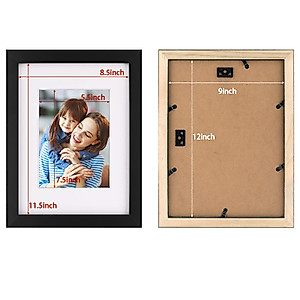 Golden State Art Picture Frame, 9x12 inches, Black, Acrylic Glass, Solid Wood, Mat for 6x8 Photos, Wall Display