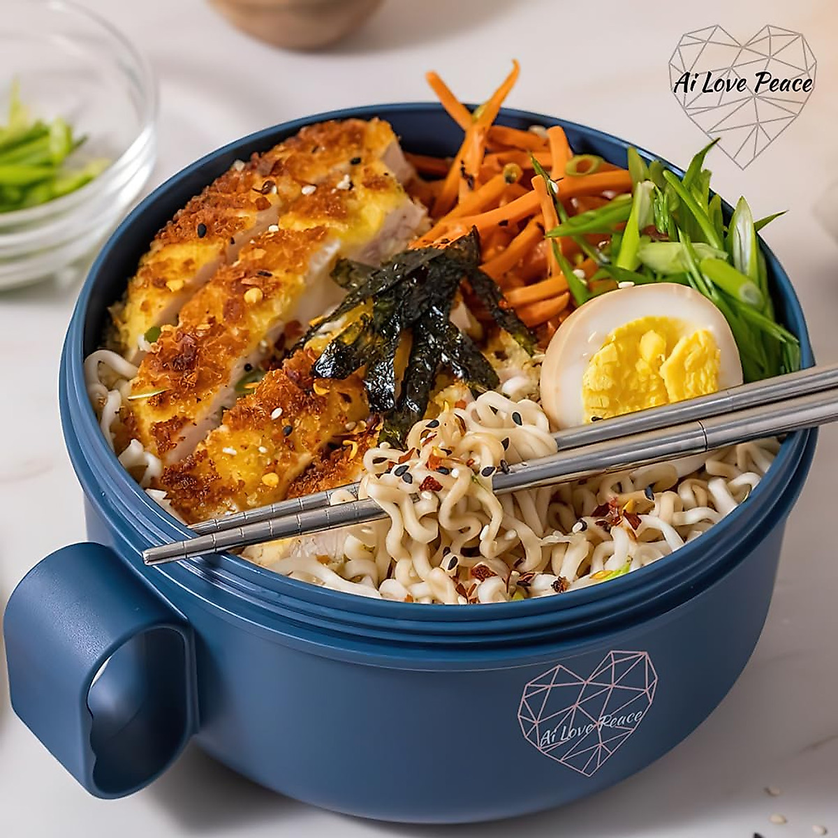 AI LOVE PEACE Microwave Ramen Bowl Set Noodle Bowls With Lid Speedy Ramen Cooker In Minutes BPA Free and Dishwasher Safe For Office College Dorm Room Instant Cooking (Pink)