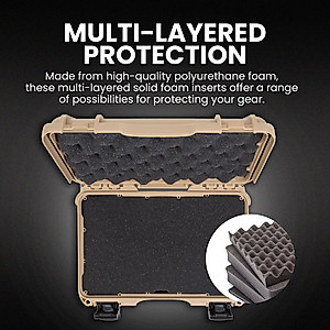 NANUK 909 Hard Case with Customizable Cubed Foam, IP67 Waterproof & Crushproof, Rugged Construction for Ultimate Protection, Made in North America – Tan (12.6” x 9” x 4.4”)