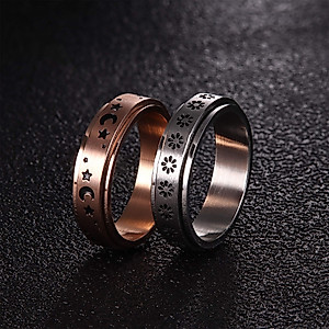FUNRUN JEWELRY 4Pcs Stainless Steel Fidget Anxiety Ring for Women Men Fidget Spinner Rings Moon Star Celtic Stress Relieving Spinning Ring Wedding Band Rings Set Size 9(RG)