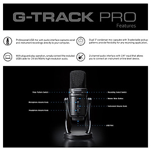 Samson G-Track Pro USB 24-bit Studio Condenser Mic with Audio Interface Bundle Professional Stereo Headphones + Pop Filter + Cloth (4 Items)