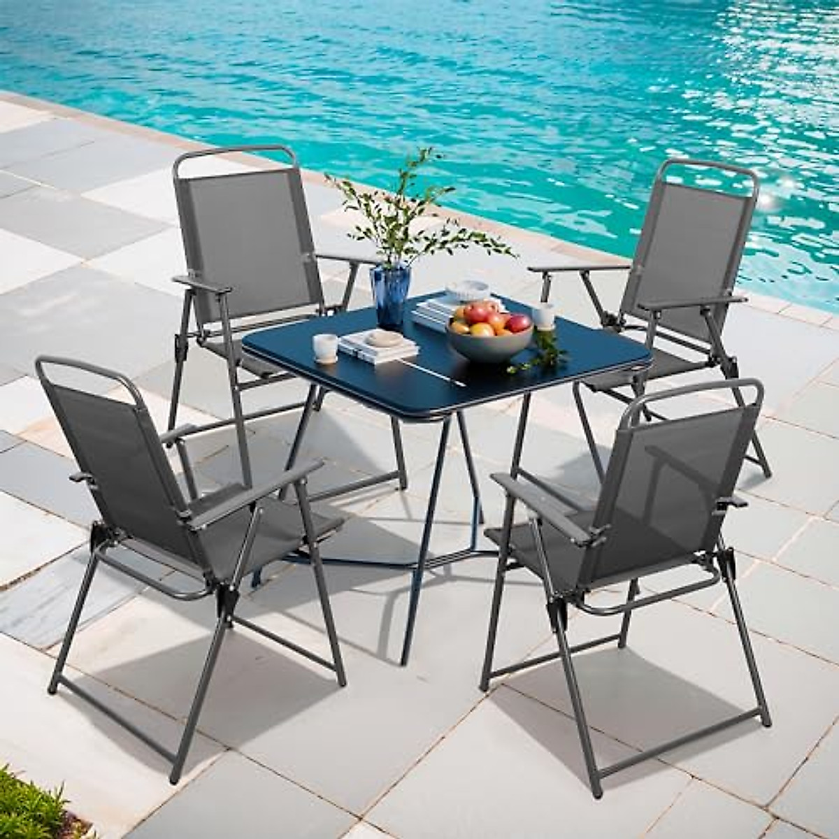 Shintenchi Outdoor Folding Dining Chairs Set of 4, Folding Lawn Chairs with Textilene mesh Fabric and Metal Frame, Portable Chairs for Patio, Backyard, Camping and Porch