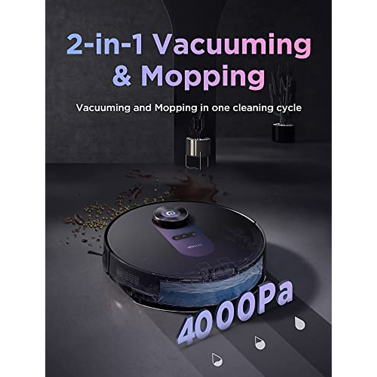 OBODE Robot Vacuum and mop Combo, 4000Pa Suction, LDS Navigation, Self Emptying and Intelligent Mop Lifting, 180mins Runtime, Compatible with WiFi/APP/Alexa, A8+