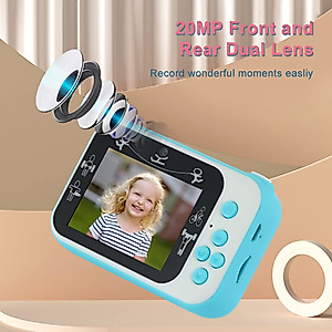 Camnoon 1080P Mini Kids Digital Camera Digital for Kids Dual Lens 2.4 Inch IPS Screen Built-in Battery Cute Photo Frames Interesting Games with Neck Strap Birthday for Boys Girls