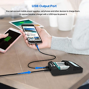 Dlypow Multifunction Batteries Charger for Ni-MH/CD AA AAA Rechargeable Batteries Charger, Smart Charger(Charge,Discharge,Refresh,Capacity Test Function), LCD Display USB Input