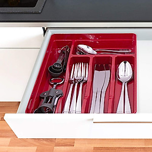 Glad Silverware Organizer Plastic Tray-Kitchen Cutlery Holder for Flatware and Utensil Drawers, Red