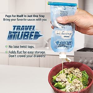 New Invention! Travel Tube Refillable Condiment Squeeze Bottles - Leak Proof Salad Dressing Container To Go - Reusable Condiment Containers with Lids - Camping Storage Containers Plastic Squeeze Bottles 3.4oz - 4 Pk