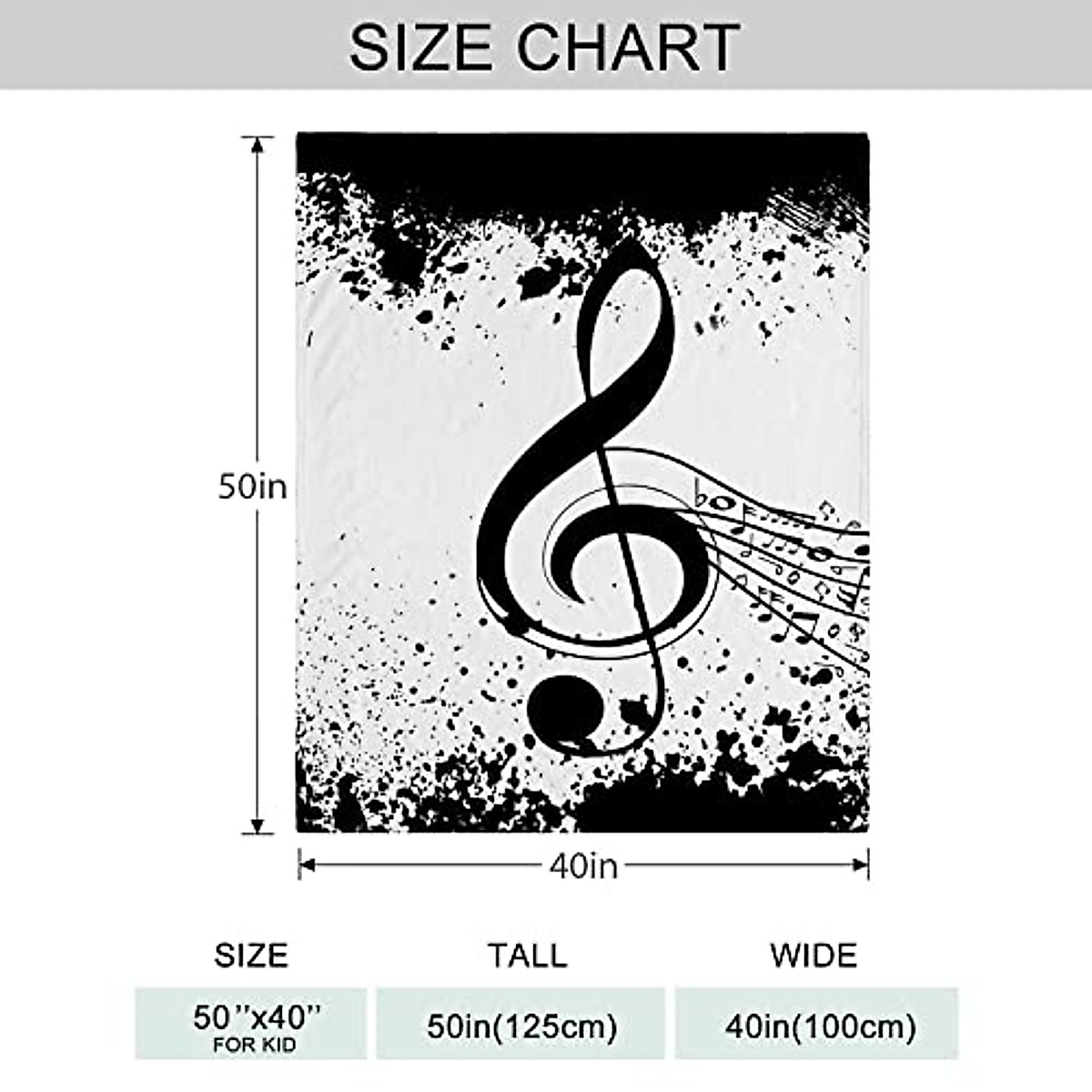 Music Note Throw Blanket, Super Soft Comfortable Bed Blanket, Luxury Fuzzy Cozy Warm Blanket for Sofa Couch Bed (Black White, Throw 50" x 60")