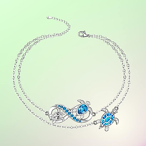 Turtle Anklet Blue Opal Sea Turtle Ankle Bracelets for Women Sterling Silver Infinity Wave Ocean Beach Summer Foot Bracelet Jewelry Layered Adjustable