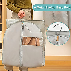 Perber Dress Bags for Gowns Long, 65'' Garment Bags for Hanging Clothes, Dress Garment Bag, Clear Foldable Long Dress Bag for Closet Storage and Travel - Gray/ 5 Pack