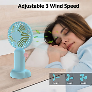 Flyalcon portable fan, handheld mini fan rechargeable, 3 adjustable speed portable mister for outdoors, Personal fan of exquisite fashion for travel, outdoor hiking (blue)