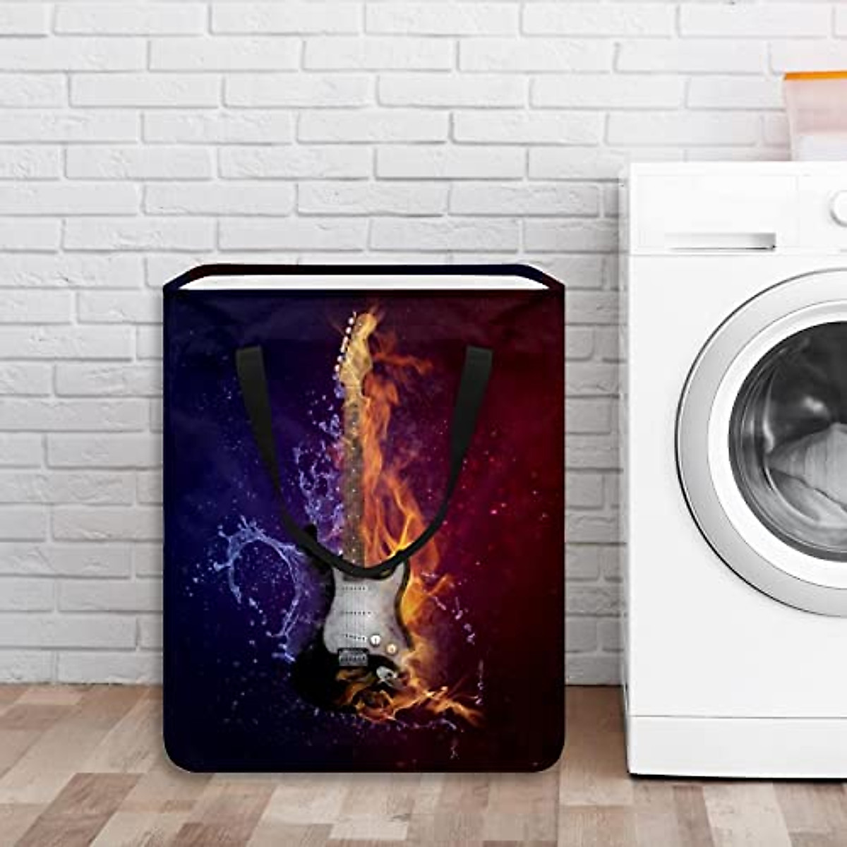 DJROW Clothes Basket Firing Guitar Laundry Storage Baskets with Detachable Brackets Upgrade Foldable Laundry Hamper for Toys Clothing Organization