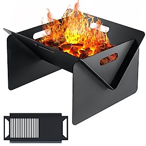 Adreak 18 inch Fire Pit, Outdoor Portable Firepit with BBQ Tray, Detachable Camping Steel Fire Pits for Backyard, Patio, Picnic, Bonfire, Garden (Black-Small)