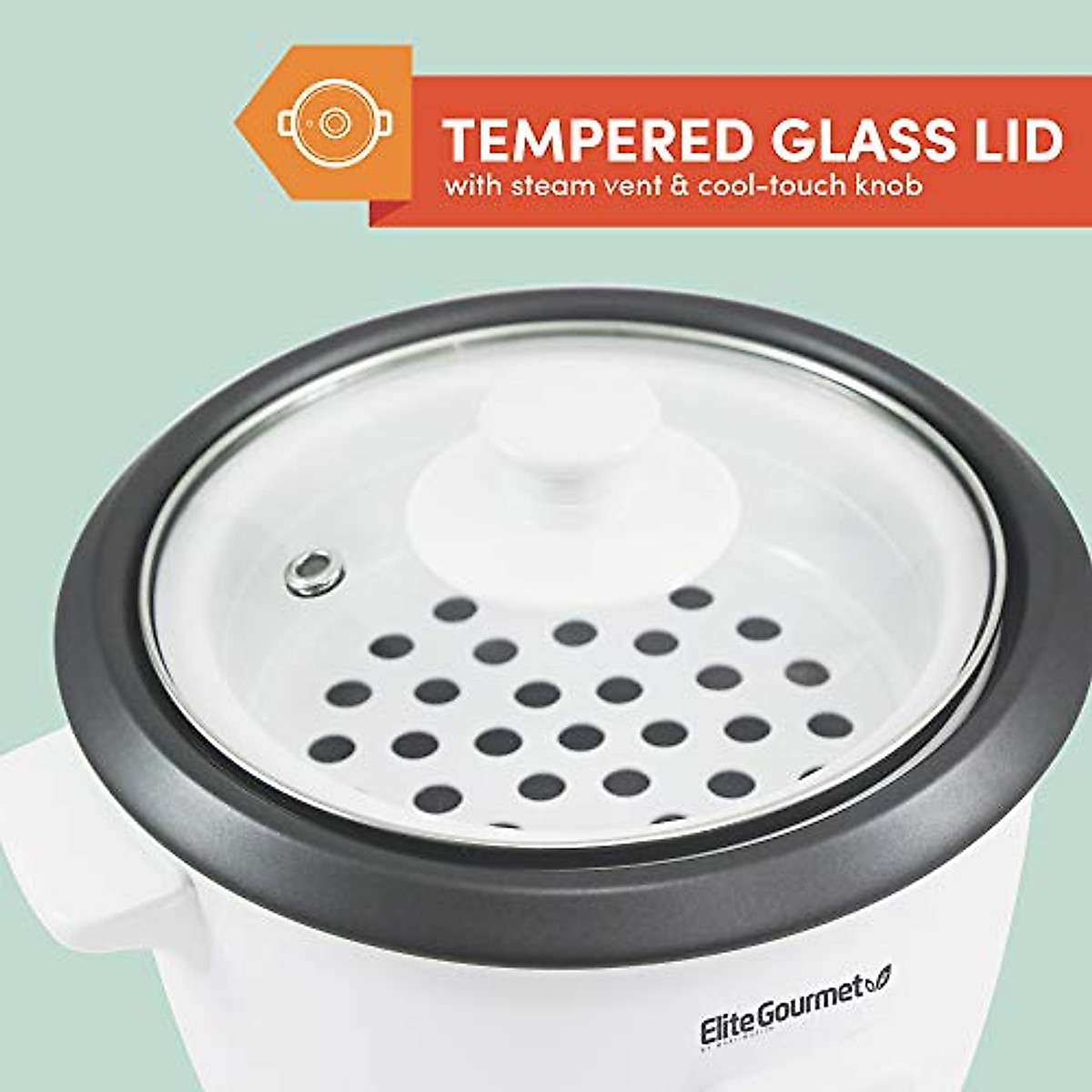 Elite Gourmet ERC-006NST# Electric Rice Cooker with Non Stick Inner Pot Makes Soups, Stews, Grains, Cereals, Keep Warm Feature, 6 Cups, White