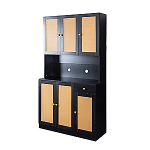 GODAFA 70.87" Tall Wardrobe & Kitchen Cabinet-Spacious Storage Solution with 6-Doors, 1-Open Shelf, and 1-Drawer-Ideal for Bedroom Organization, Black