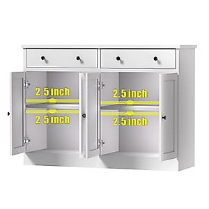 holzart White Buffet Storage Cabinet with Doors and Drawers, 49" W Coffee Bar Cabinet, Kitchen Buffet Sideboard for Living Room, Kitchen