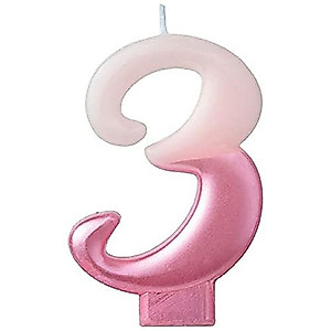 Vibrant Pink Numeral Candle #3 - 3.75" - Premium Wax & Metallic Design - Perfect for Birthdays, Anniversaries & Themed Parties (1 Pc.)
