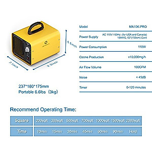 Airthereal MA10K-PRO Ozone Generator 10000 mg/h High Capacity O3 Machine, Home Ionizer Odor Remover, Yellow
