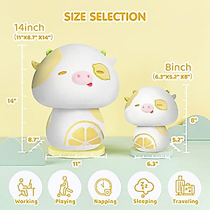 Mewaii 14 Inch Mushroom Plush, Cute Lemon Cow Plush Pillow Soft Plushies Squishy Throw Pillow, Kawaii Lemon Cow Stuffed Animals Kawaii Plush Toys Decoration Gift for Girls Boys