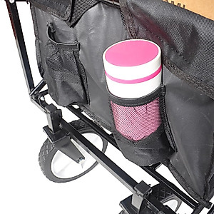 Folding Collapsible Wagon,Large Capacity Outdoor Wagons Carts Heavy Duty Foldable Utility with Big All-Terrain Wheels &2 Side Pocket for Camping,Sports, Garden Shopping Beach Cart(Black)