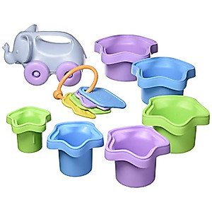 Green Toys Baby Toy Starter Set (First Keys, Stacking Cups, Elephant) Closed Box
