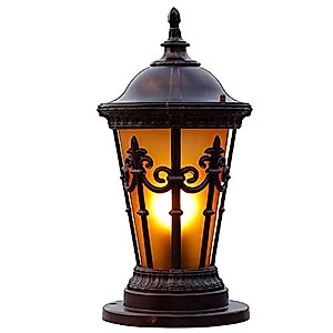 ZMY Industrial Glass Garden Courtyard Pillar Light Villa Home Decorative Waterproof Column Lantern Aluminum Metal Post Lighting Vintage Outdoor Retro Pathway Fixture E27 Edison