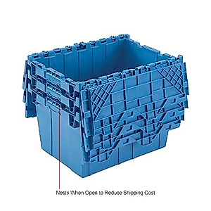 12 Gallon Heavy-Duty Flip Tote Storage Container (PACK OF 6) - Blue, Commercial Flip Top Tote, Industrial Plastic Storage Tote - 21 in. L x 15 in. W x 12in. H, Padlock & Metal Hinged Flip Cover