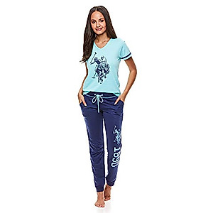 U.S. Polo Assn. Womens Pajama Set - Short Sleeve Shirt and Pajama Pants Sleepwear and Lounge Sets for Women (Mint W/Pockets, Large)