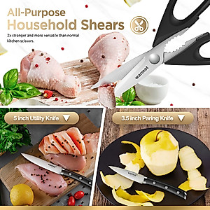 Kitchen Knife Set with Block, Warmot 15 Pcs Ultra Sharp Chef Knife Set Full Tang Knife Set with Knife Sharpener, High Carbon Stainless Steel Knife Block Set Triple Riveted Handle