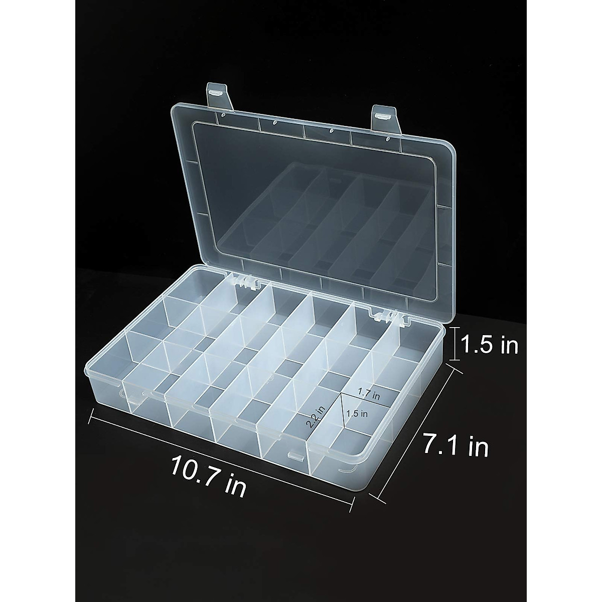 UHOUSE 2 PCS 18 Grids Clear Plastic Organizer Container Storage Box with Adjustable Dividers for Washi TapeJewelry Craft Tackles Tools, Size: 10.4 x 6.8 x 1.1 in (Clear)