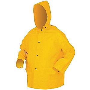 MCR Safety 2403L Classic Plus PVC/Polyester 3-Piece Corduroy Collar Rain Suit with Detachable Hood and Bibpant, Yellow, Large