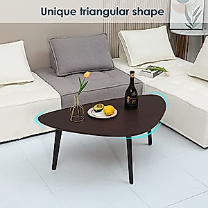 Small Coffee Table Modern Mid Century Coffee Tables Wooden Vintage Oval Chic for Living Room,Natural Wood Texture,Unique Triangle Tabletop,Oak Leg,Easy Assembly
