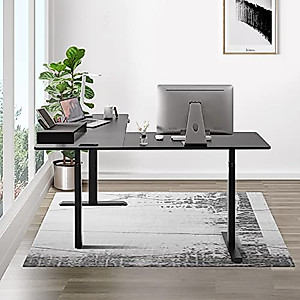 UNICOO - L Shaped Triple Motor Electric Height Adjustable Standing Desk, Computer Corner Desk, Home Gaming Desk, Office Writing Workstation (Black Top/Black Frame - XOT-L3E-BB)