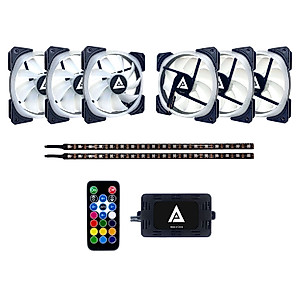 Apevia LP614L2S-RGB Lunar Pro 140mm Silent Dual-Ring RGB Color Changing LED Fan with Remote Control, 32x LEDs & 8X Anti-Vibration Rubber Pads w/ 2 Magnetic LED Strips (6+2-pk)