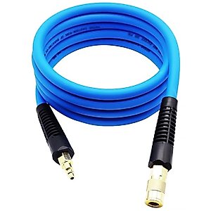 YOTOO Hybrid Lead-in Air Hose 3/8-Inch by 10-Feet 300 PSI Heavy Duty, Lightweight, Kink Resistant, All-Weather Flexibility with 1/4-Inch Brass Male Fittings, Bend Restrictors, Blue