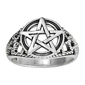 Moonlight Mysteries Sterling Silver Large Pentacle Pentagram Ring Size 8
