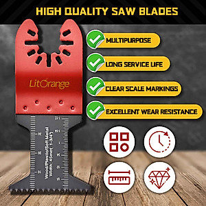 Litorange 6PCS 35mm & 1-3/4" Soft Metal/Bi-Metal/Precision Wood Cutter Saw Blades Oscillating Multi Tool,Professional Universal Oscillating Saw Blades(Pack of 6) for Wood, Metal and Hard Material