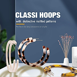 JSJOY Lightweight Resin Acrylic Hoop Earrings,Bohemian Small Resin Statement Earrings,Acrylic Earrings for Women Hoop Set,Hypoallergenic,White,Tortoise Shell,Leopard,3 Pairs