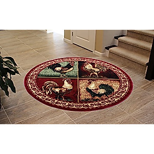Rooster Style Round Area Rug Design L-379 (5 Feet 5 Inch X 5 Feet 5 Inch) Round