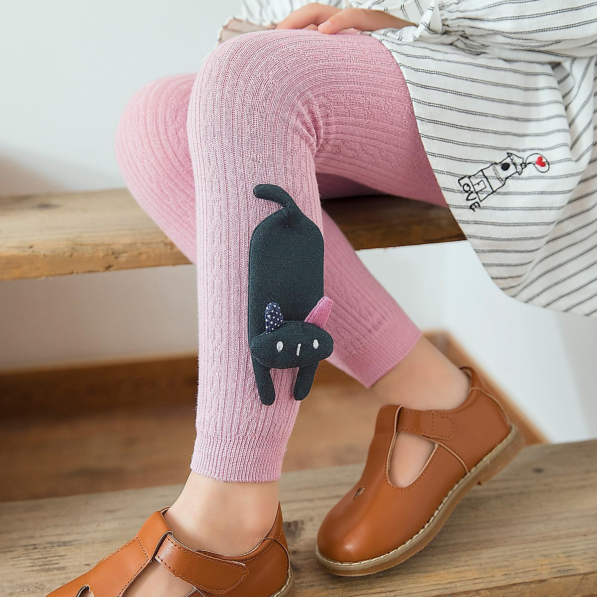 BOOPH 3 Pack Girl Legging Pants Knit Footless Tights 5-8 Year Yellow Pink Gray