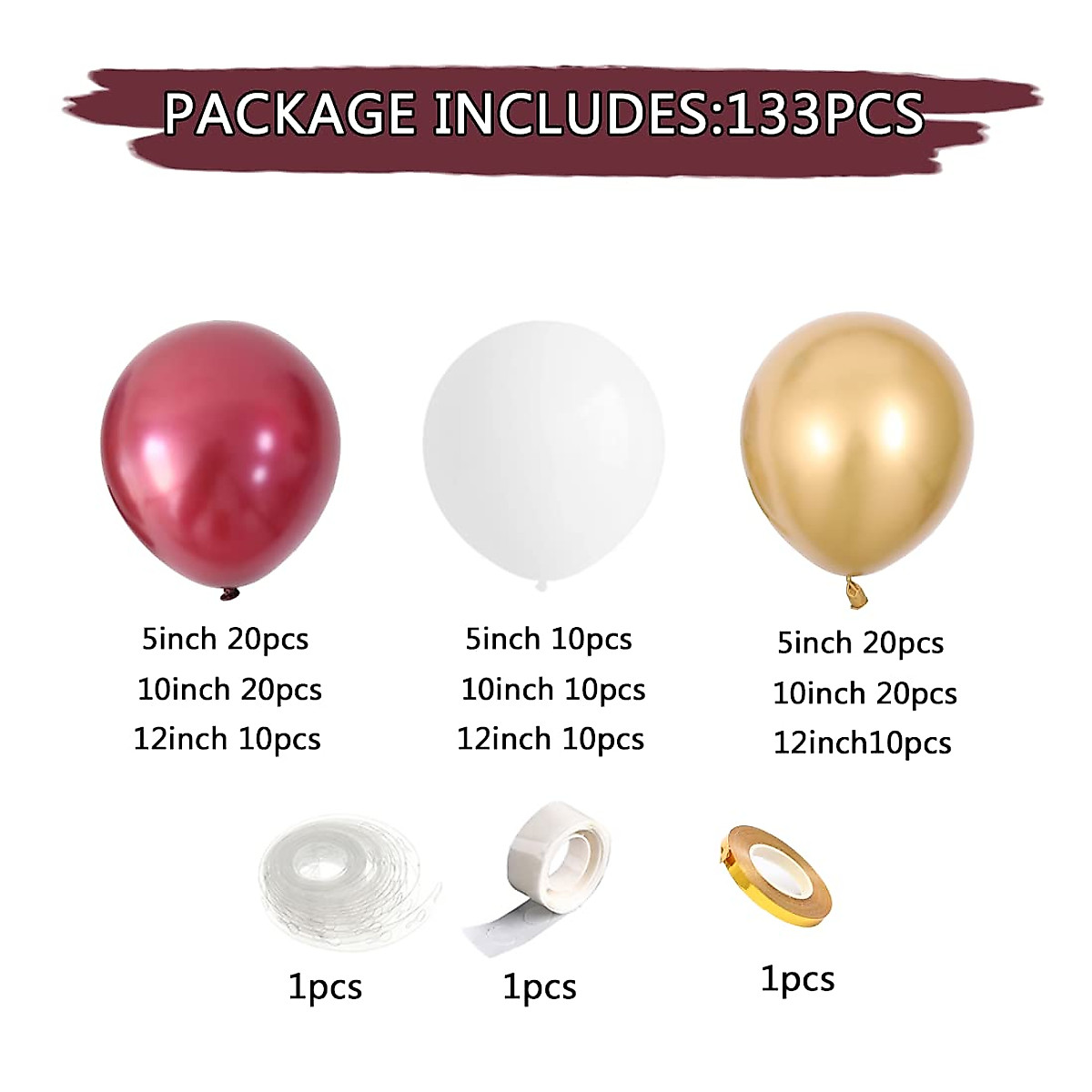 133PCS Burgundy Balloon Garland Metallic Gold White Balloon Garland Arch Kit for Anniversary Wedding Bachelorette Bridal & Baby Shower Birthday Party Wedding Party Decorations Supplies