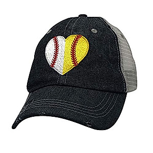 Cocomo Soul Womens Ball Mom Hat | Ball Mom | Ball Mom Baseball Softball Mom Hat | Half Baseball Half Softball Hat 400 Dark Grey