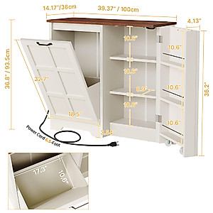 DWVO Tilt Out Trash Cabinet, 13 Gallon Cabinet Trash Can with Outlet/Adjustable Shelves, Hidden Pull Out Trash Bin Cabinet, Kitchen Island with Trash Can Storage, White Oak