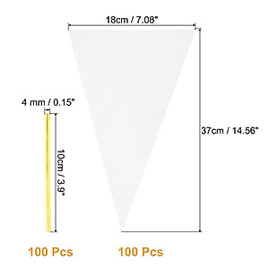 uxcell 100 Pcs Cone Cello Bags, Clear Flat Plastic Cello Treat Bags with Gold Twist Ties Candy Bags Cookie Bags for Christmas Snacks Candy Cookies Sweet