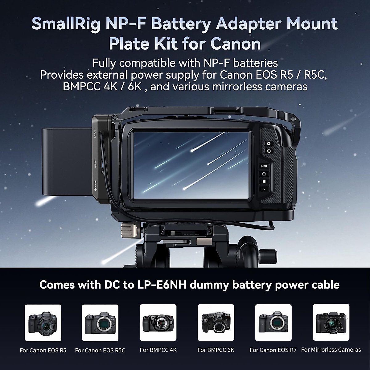 SmallRig NP-F Battery Adapter Mount Plate with LP-E6NH Dummy Battery, for Canon EOS R5/R5C and BMPCC 4K/6K, with USB-C Port and Dual DC Outputs Compatible with NP-F970, NP-F550, NP-F770-4340