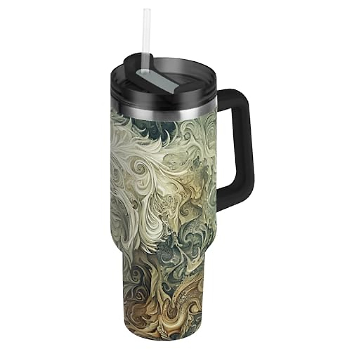 Selerdon 40 oz Tumbler Portrait Wolf with Handle and Straw Lid Vacuum Stainless Steel Insulated Water Bottle Travel Mug Car Cup Holder Friendly BPA Free for Gym Travel Office