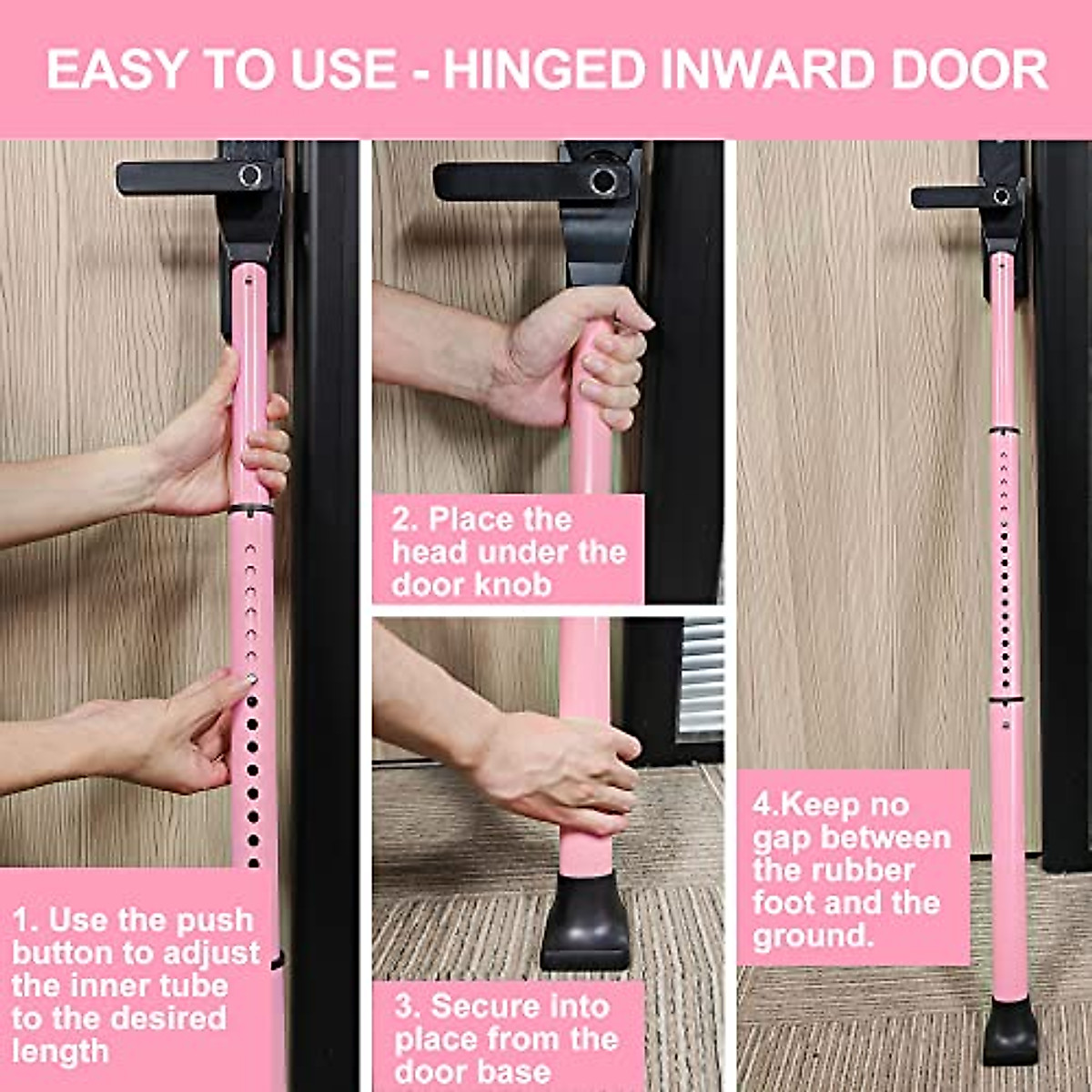 AceMining Upgraded Door Security Bar & Sliding Patio Bar, Heavy Duty Stoppers Adjustable Jammer for Home, Apartment, Travel (2 Pack,Pink)