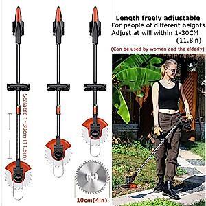 GMRZ Portable Electric Grass Cutter Machine, Handheld String Trimmer Lawn Mower 24V Powered Garden Edger Tool with U-Handle and Replace Blade,2 Battery